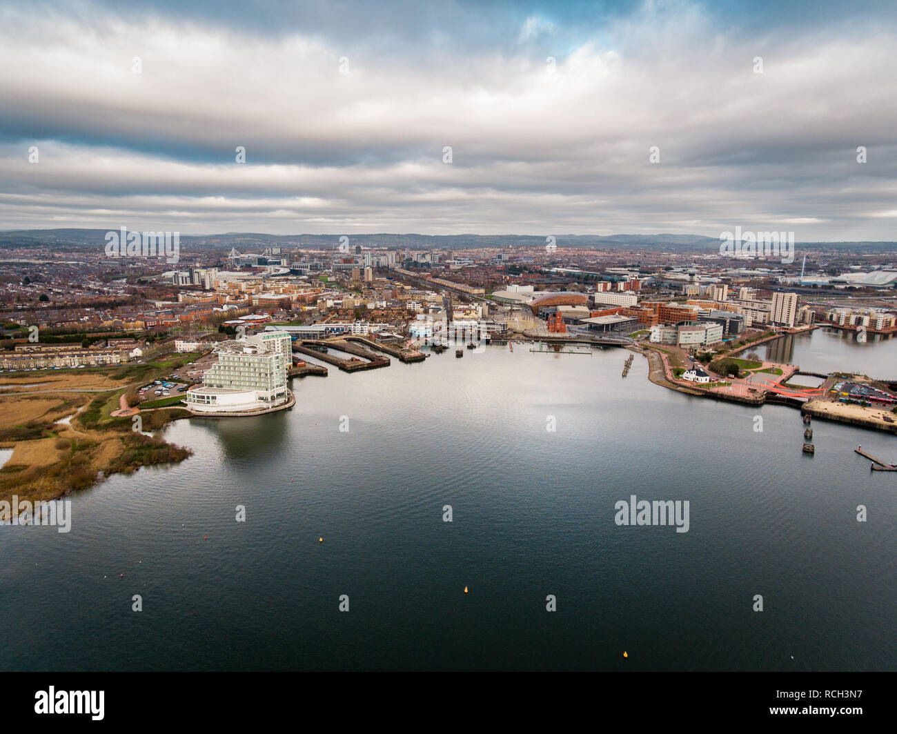 Aerial view of Cardiff Bay, the Capital of Wales, UK Stock Photo - Alamy