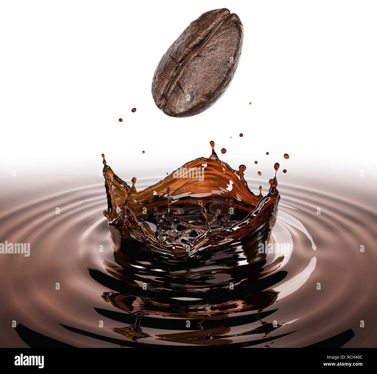 Coffee bean falling splashing in a pool of coffee with crown splash ...