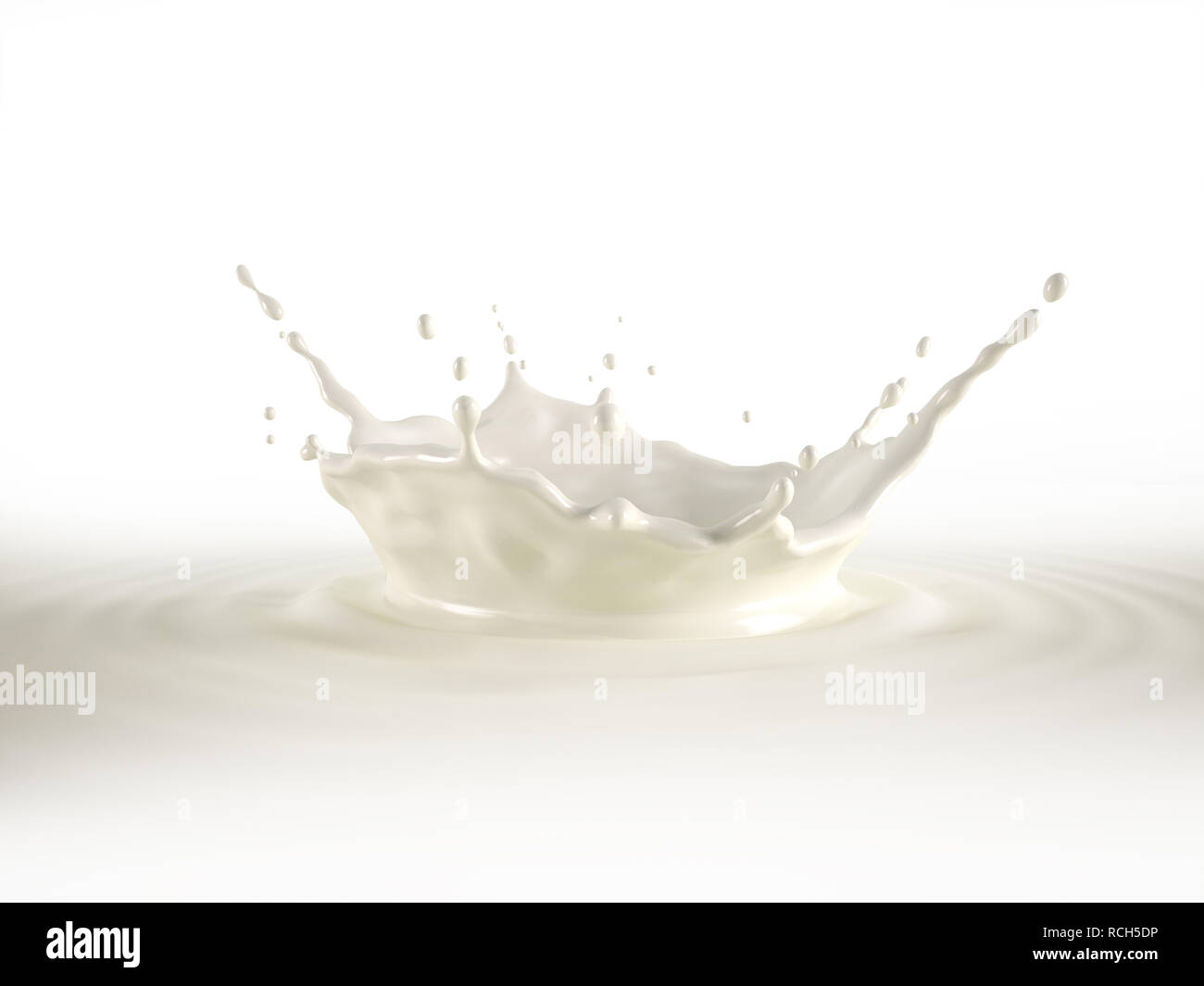 Milk crown splash, splashing in milk pool with ripples. Isolated on ...