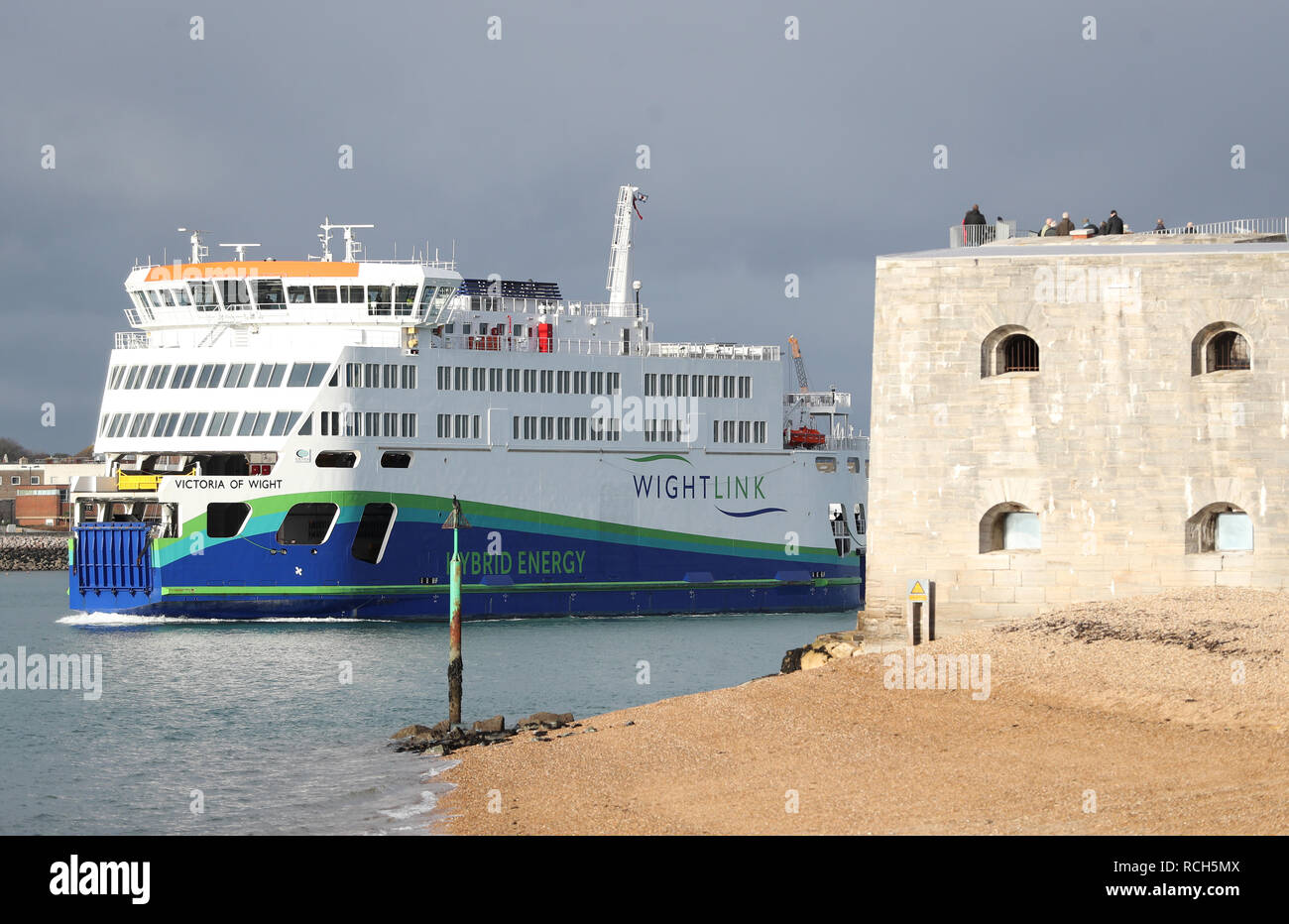 The Wightlink Hybrid energy car ferry, Victoria of Wight, makes her way ...