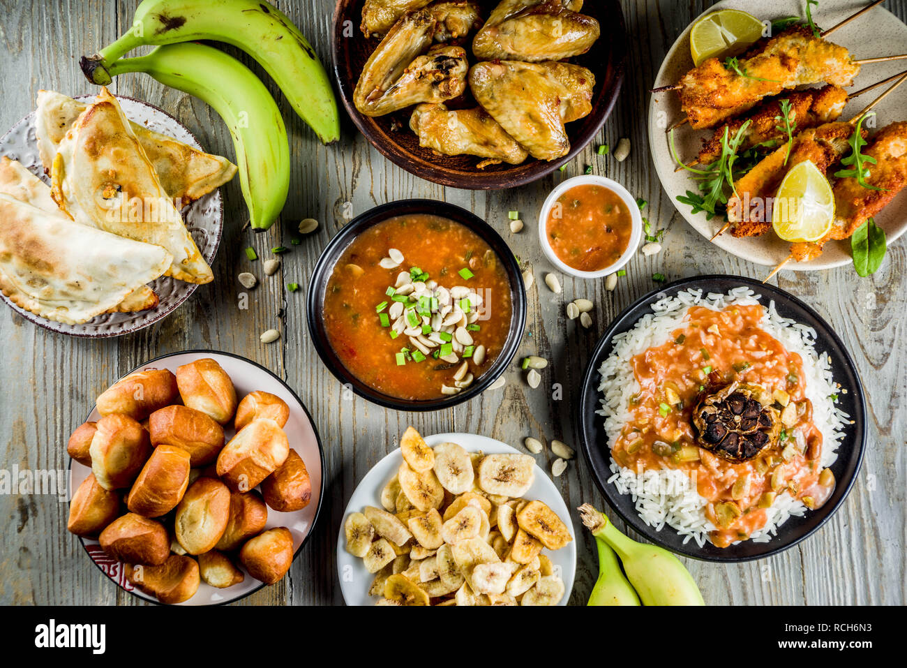 West african food concept. Traditional Wset African dishes assortment ...