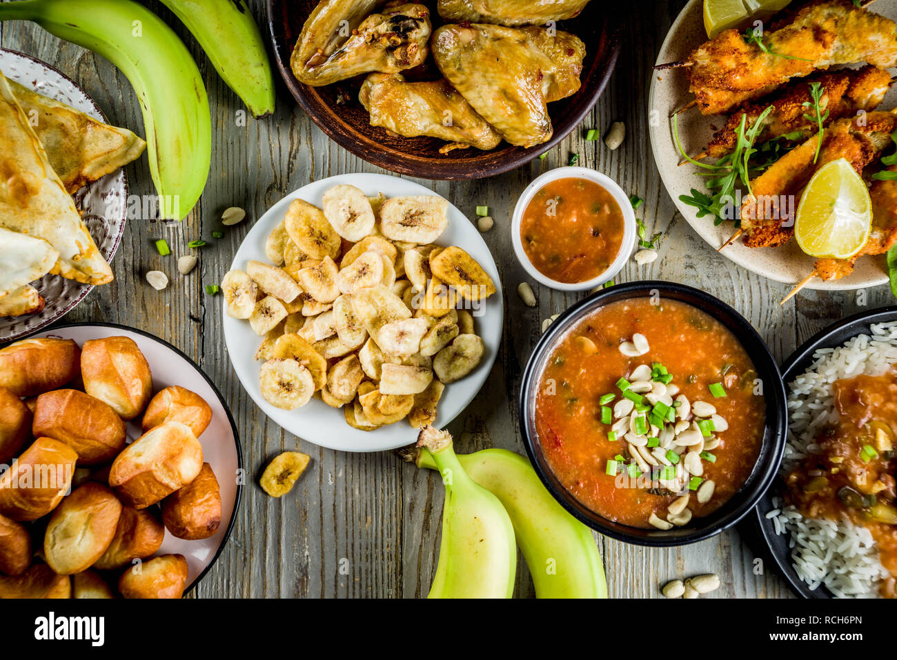 West african food concept. Traditional Wset African dishes assortment ...