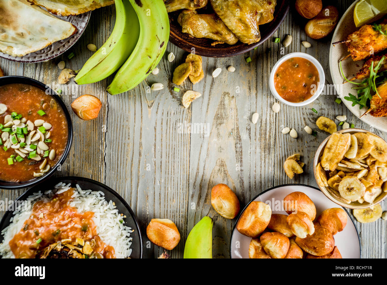 West african food concept. Traditional Wset African dishes assortment ...