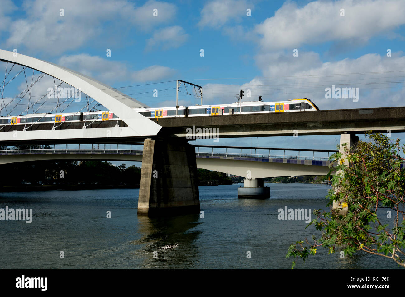 A Queensland Rail train crossing the Merivale Bridge, Brisbane ...