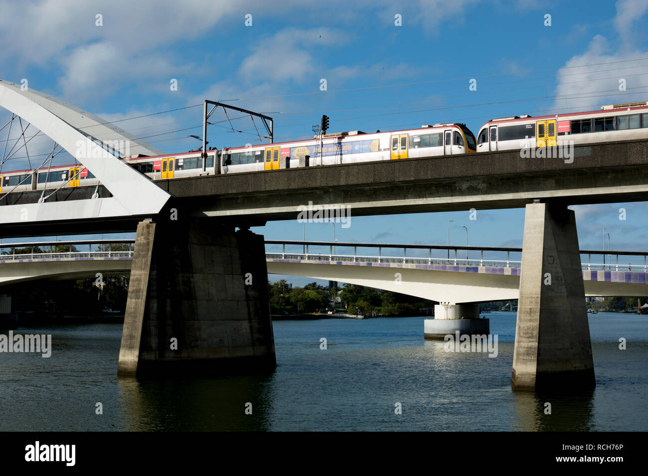 A Queensland Rail train crossing the Merivale Bridge, Brisbane ...