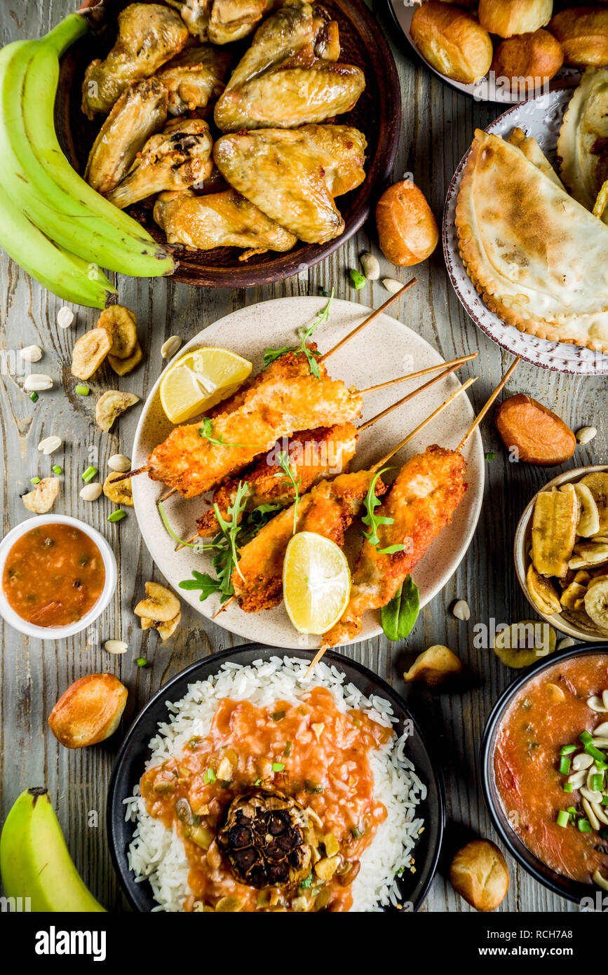 West african food concept. Traditional Wset African dishes assortment ...