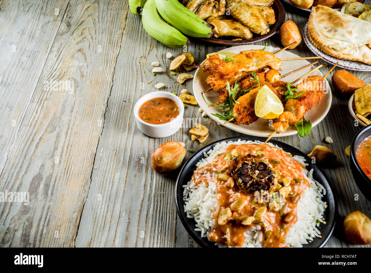 West african food concept. Traditional Wset African dishes assortment ...