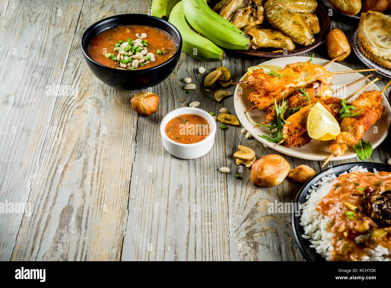 West african food concept. Traditional Wset African dishes assortment ...