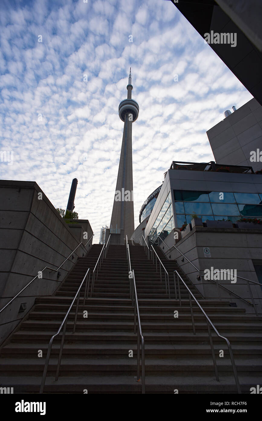 Low angle shot of the amazing CN Tower in the city centre of Toronto ...