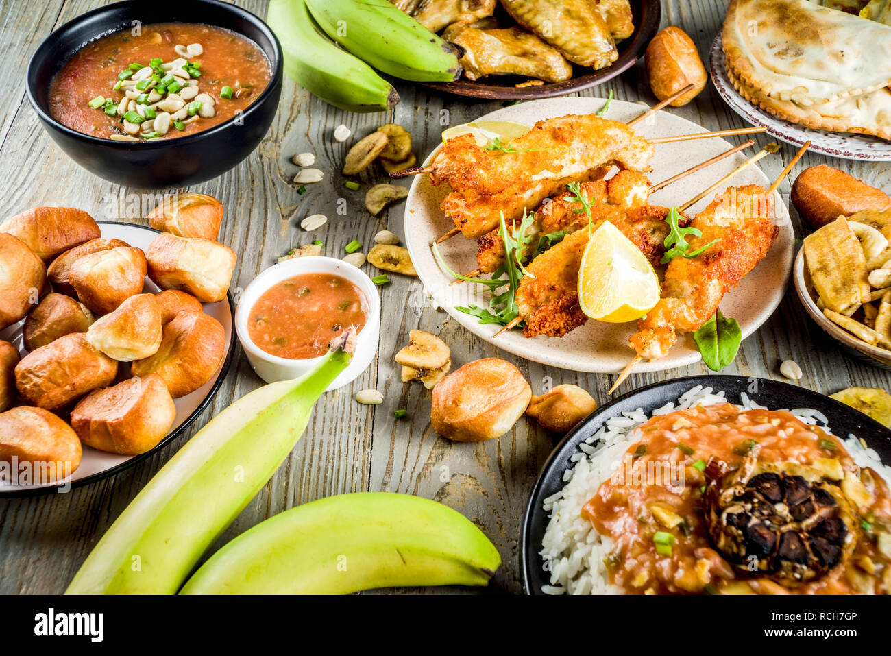 West african food concept. Traditional Wset African dishes assortment ...