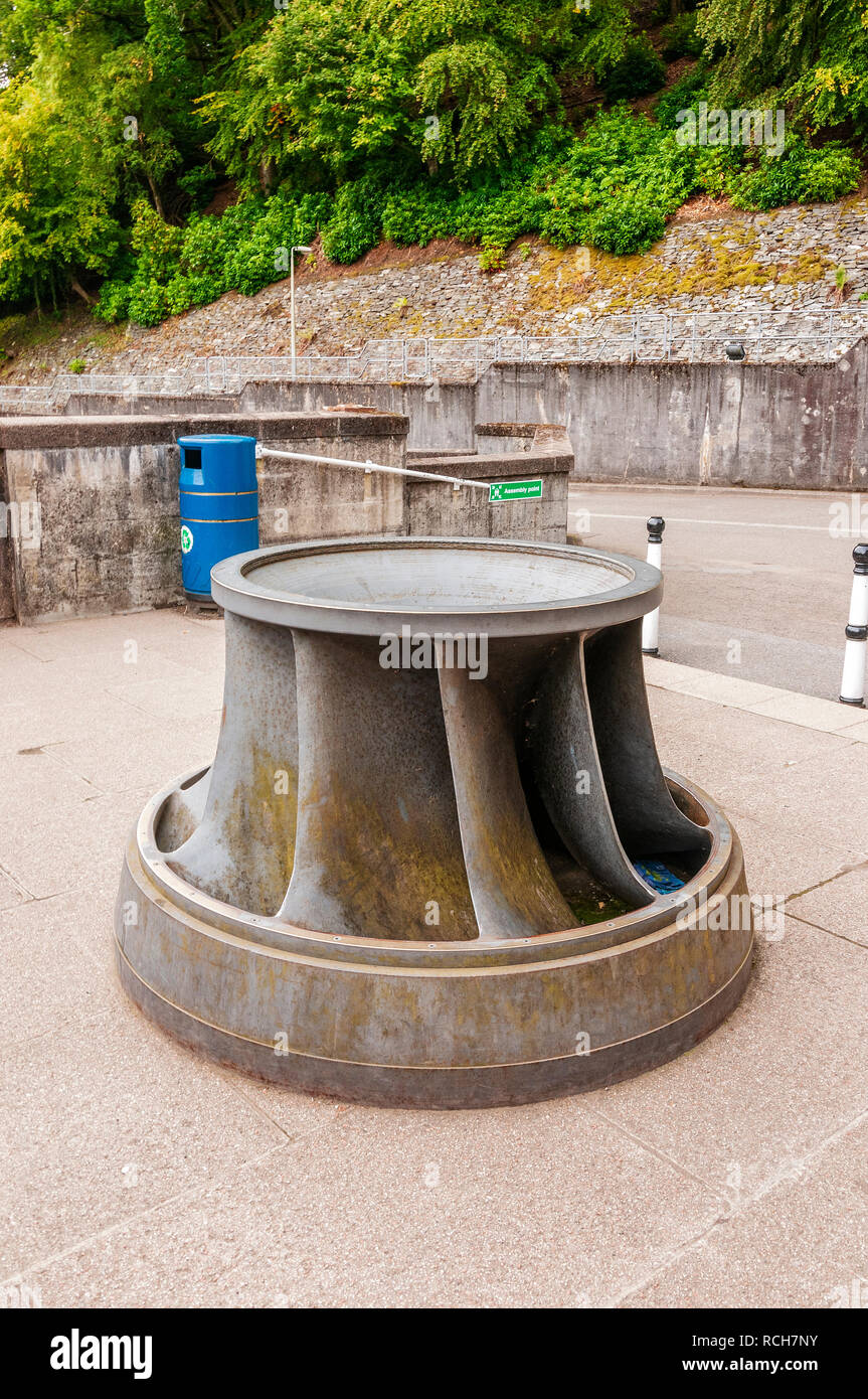 A redundant water turbine rotor showing the fan type blades turned by ...