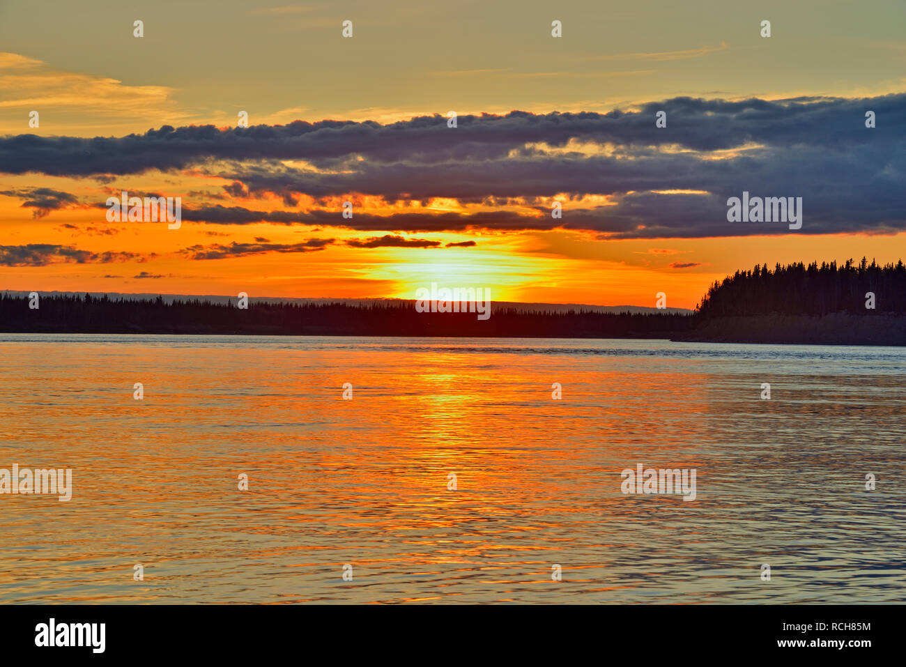 Sunset skies over the Mackenzie River, Fort Providence, Northwest ...