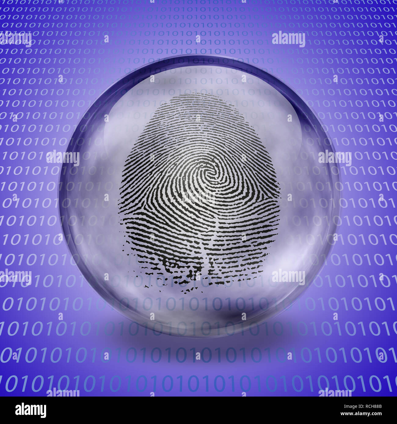 Fingerprint in glass sphere and binary code Stock Photo - Alamy