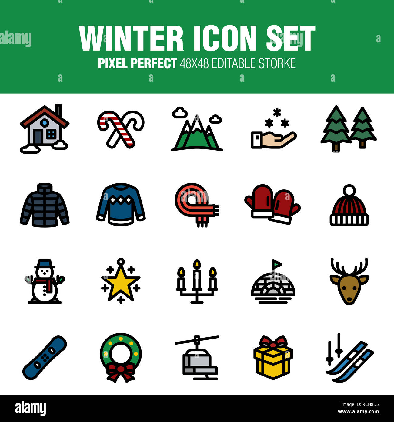 This is a set of winter icons. Editable stroke. 48×48 Pixel Perfect ...