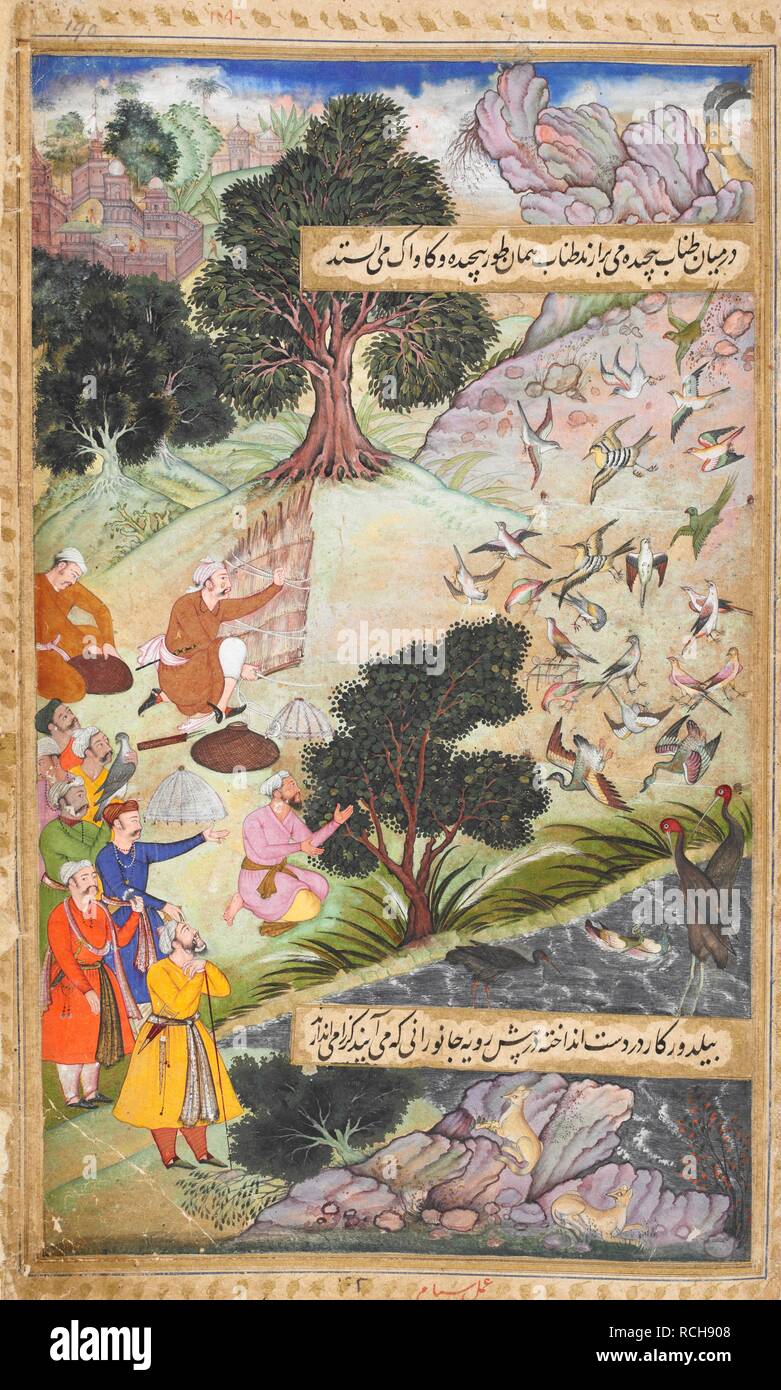 Babur and the bird catchers of Kabul (1504) (Shiyam). Vaki'at-i Baburi ...