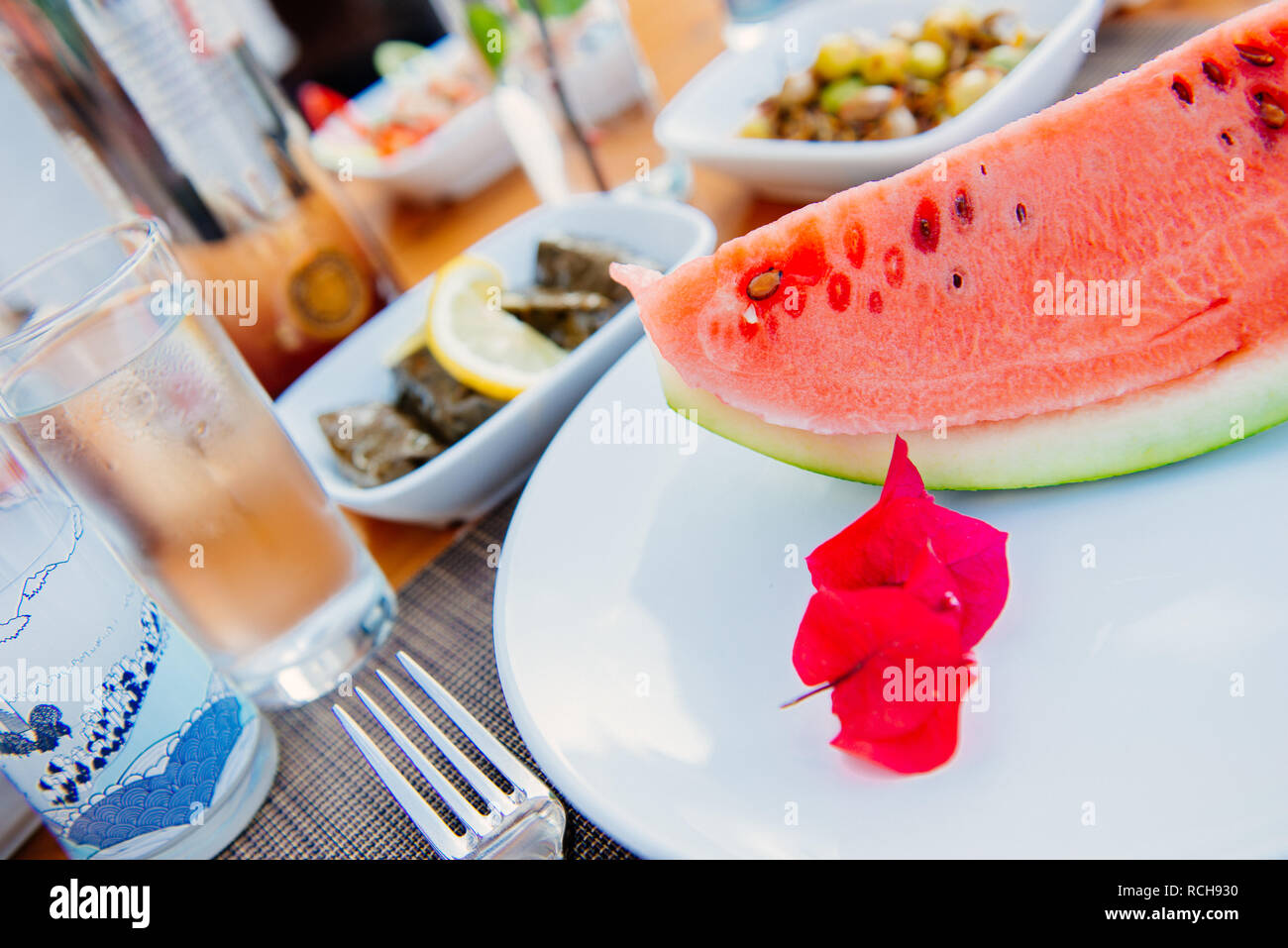 Turkish raki or greek ouzo with traditional appetizers. Turkish or ...