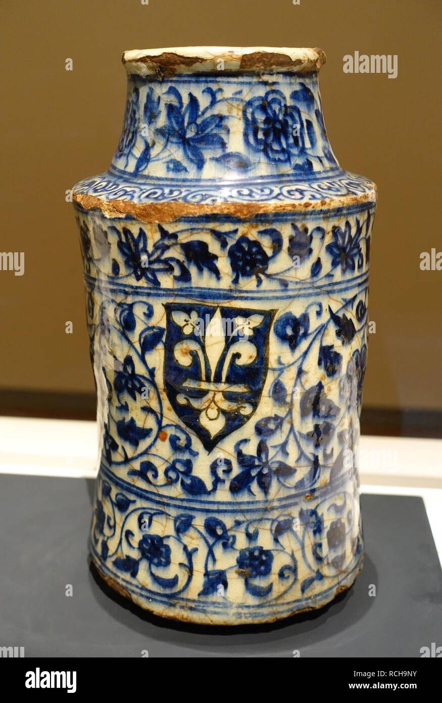 Albarelli pair with European armorial shields, 1 of 2, Syria, 15th ...