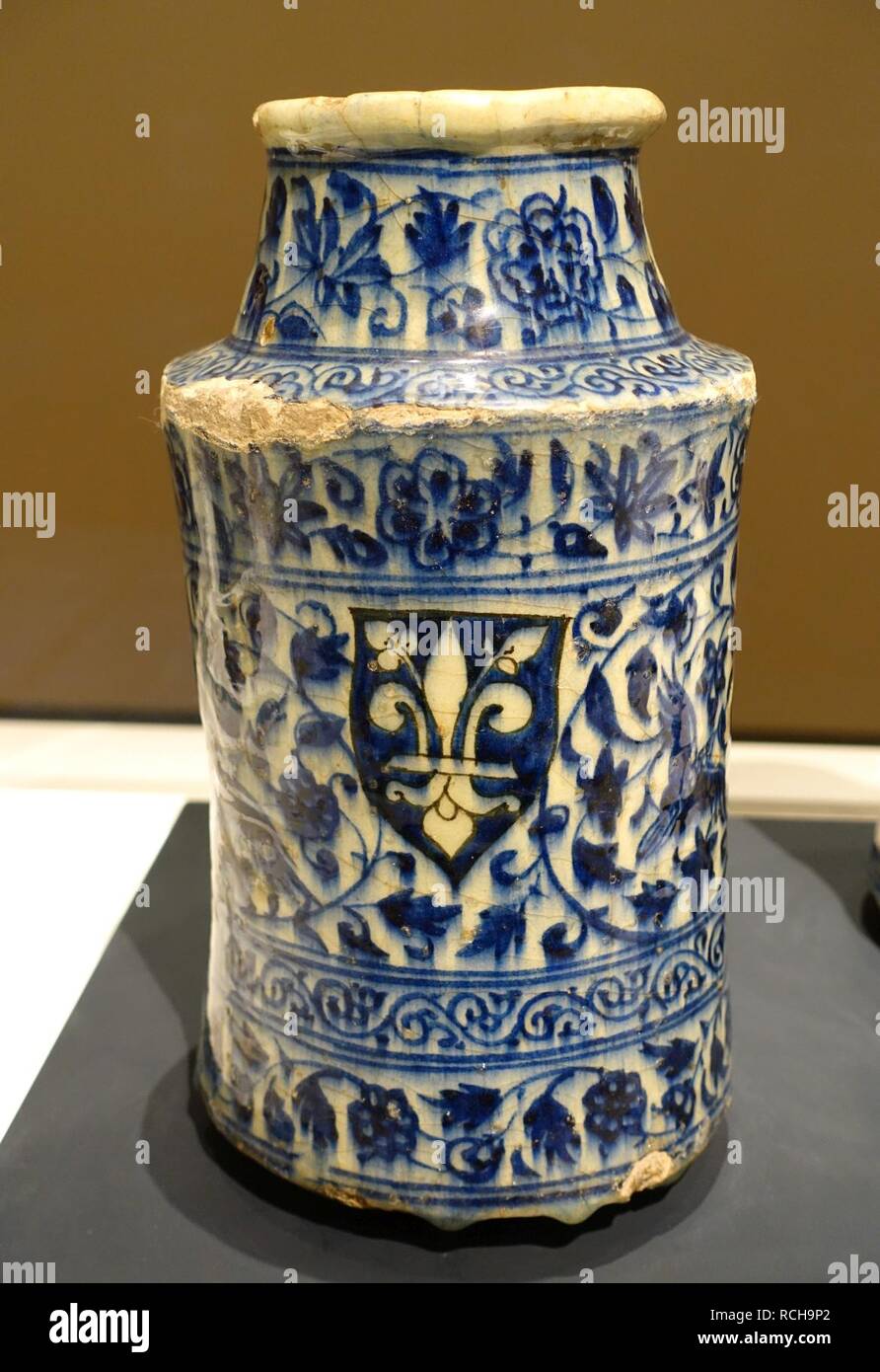 Albarelli pair with European armorial shields, 2 of 2, Syria, 15th ...