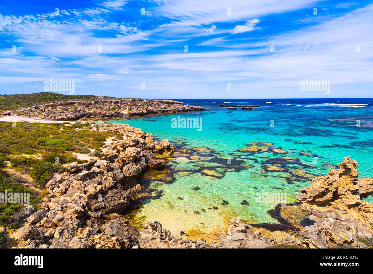 Coastline at Little Salmon Bay at Rottnest Island Stock Photo - Alamy
