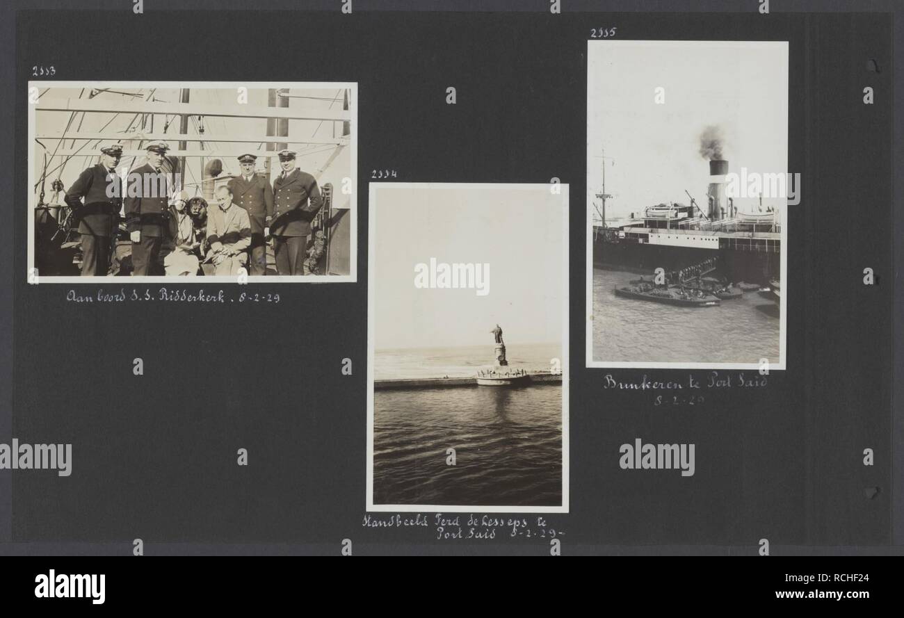 Albumblad met drie foto's. Links de expeditieleden Jenny Visser-Hooft ...