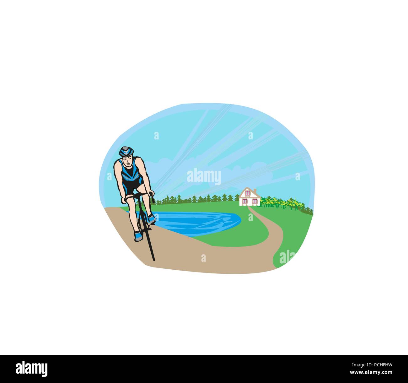 Cycling man on field landscape Stock Vector Image & Art - Alamy