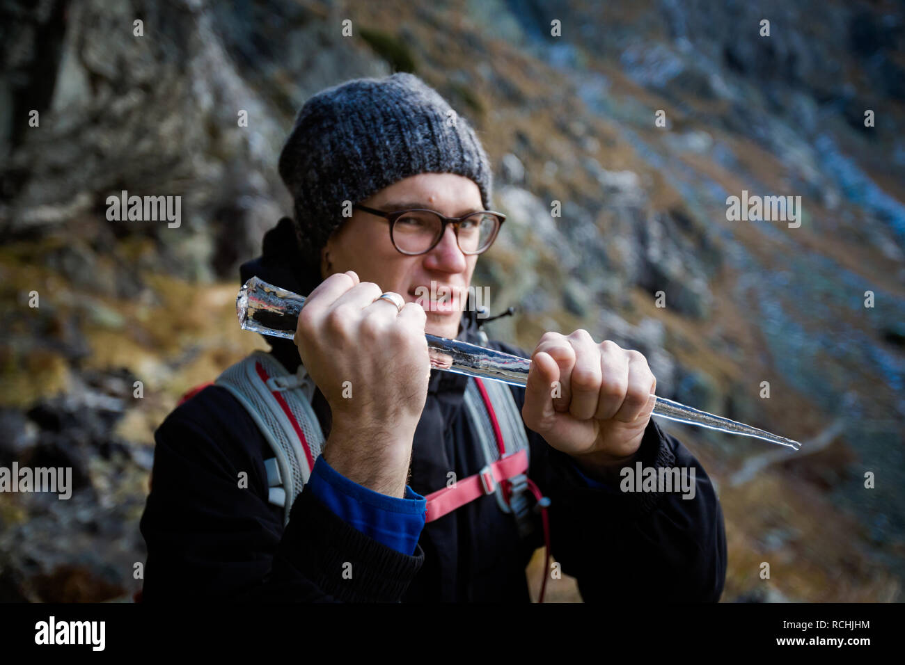 Tourist on beautiful Velicka valley - in slovakian High Tatra mountains ...