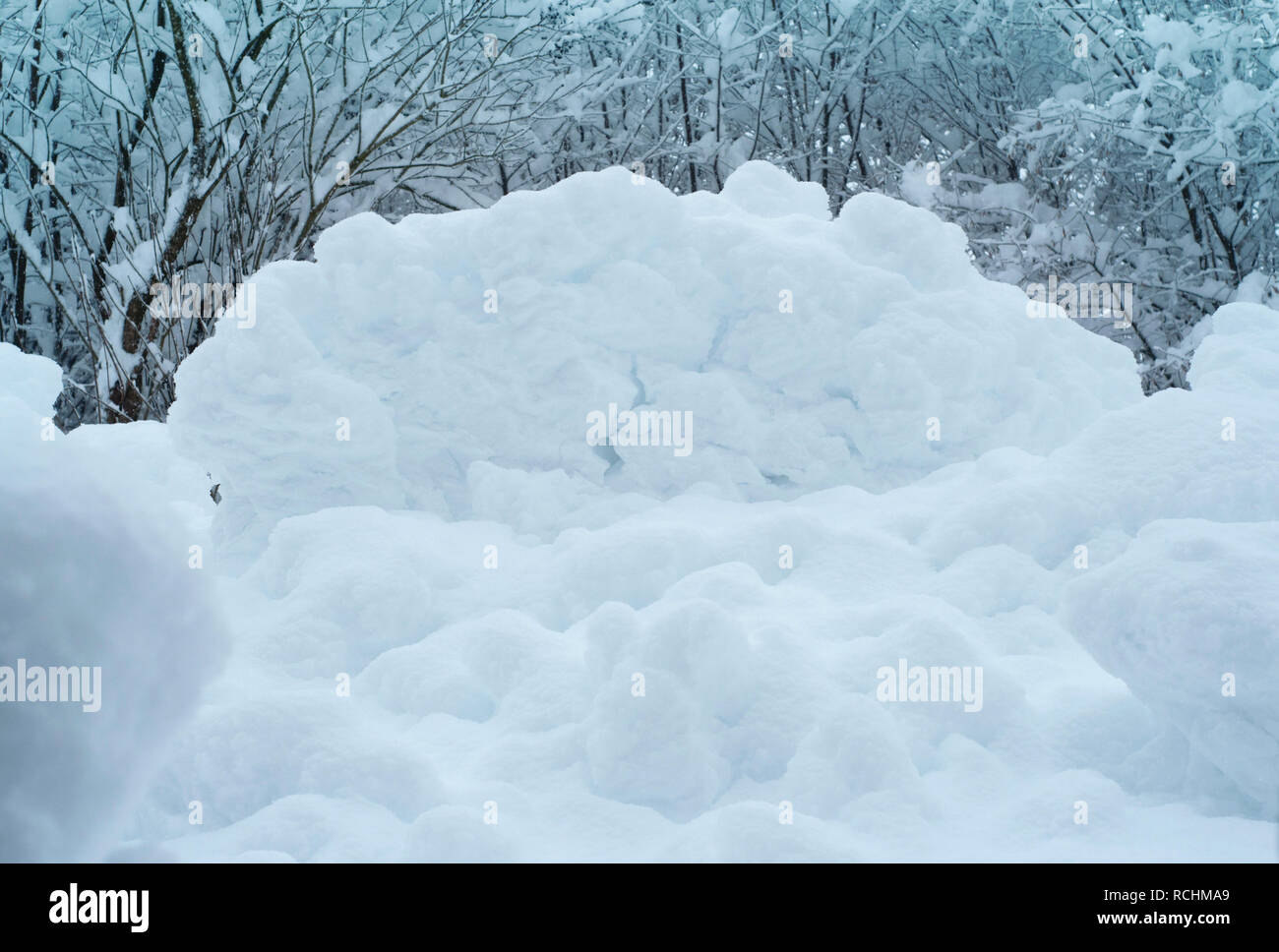 Mounds of snow. Big snow cyclone in Bavaria. Winter view background ...