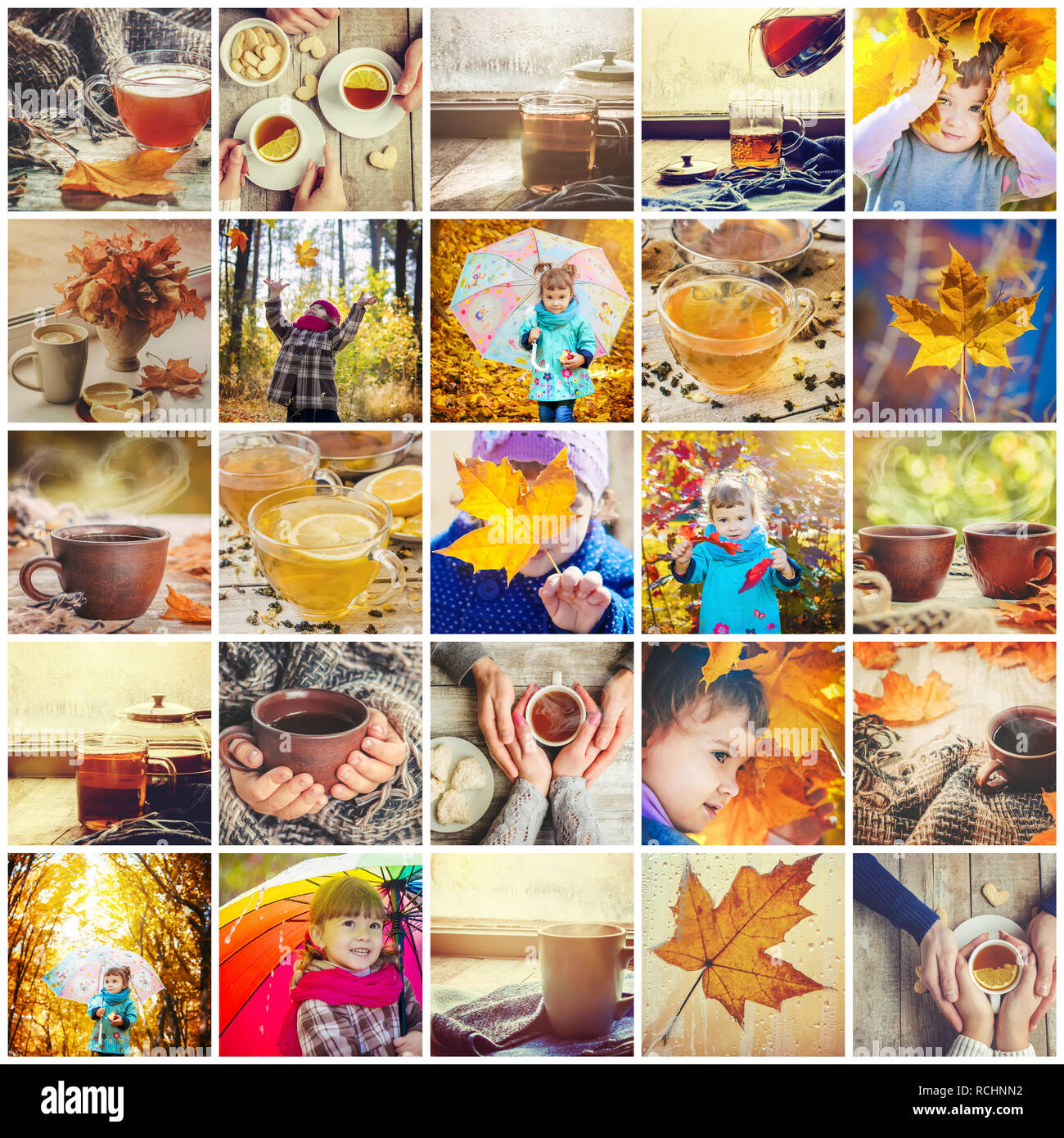 Collage of children and autumn. Selective focus Stock Photo - Alamy