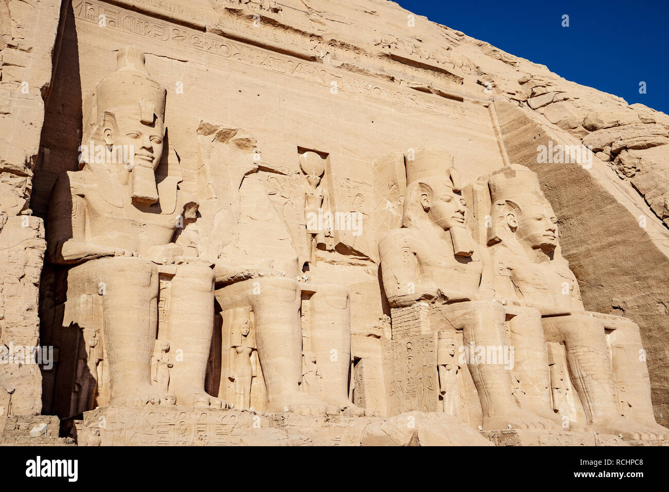 Ancient ruins of Abu Simbel Temple in Aswan Egypt at the border with ...