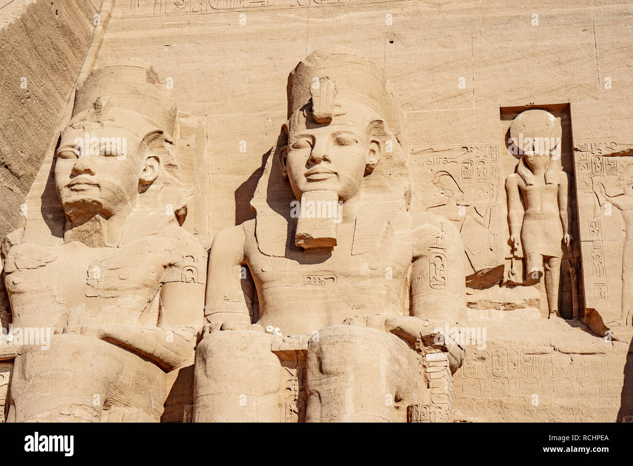 Ramesses the second or Ramesses the Great and Horus statues carved in ...