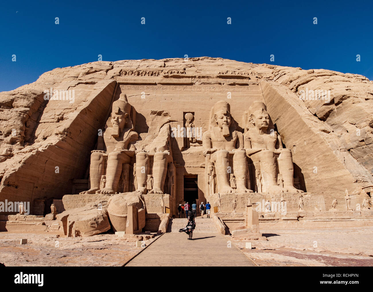 Tourists at Abu Simbel Temple in ancient egypt Abu Simbel town near ...