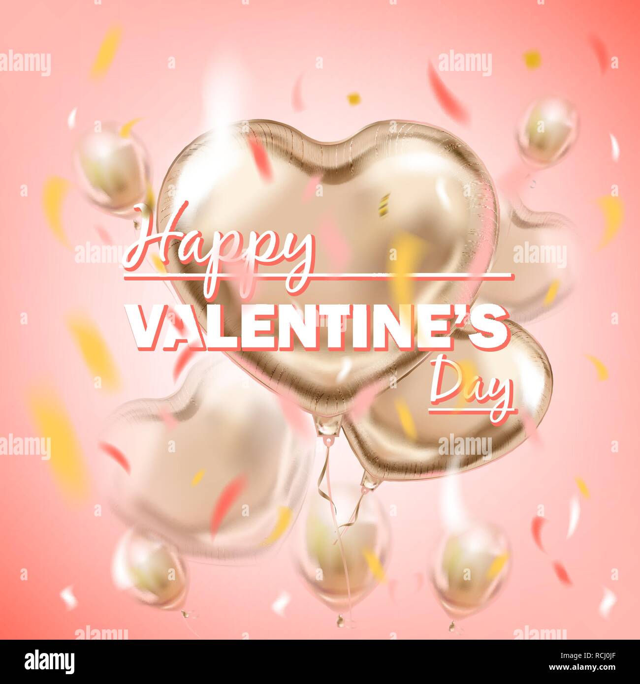 Pink Gold Foil Heart Shape Balloon and Happy Valentines Day Lettering ...