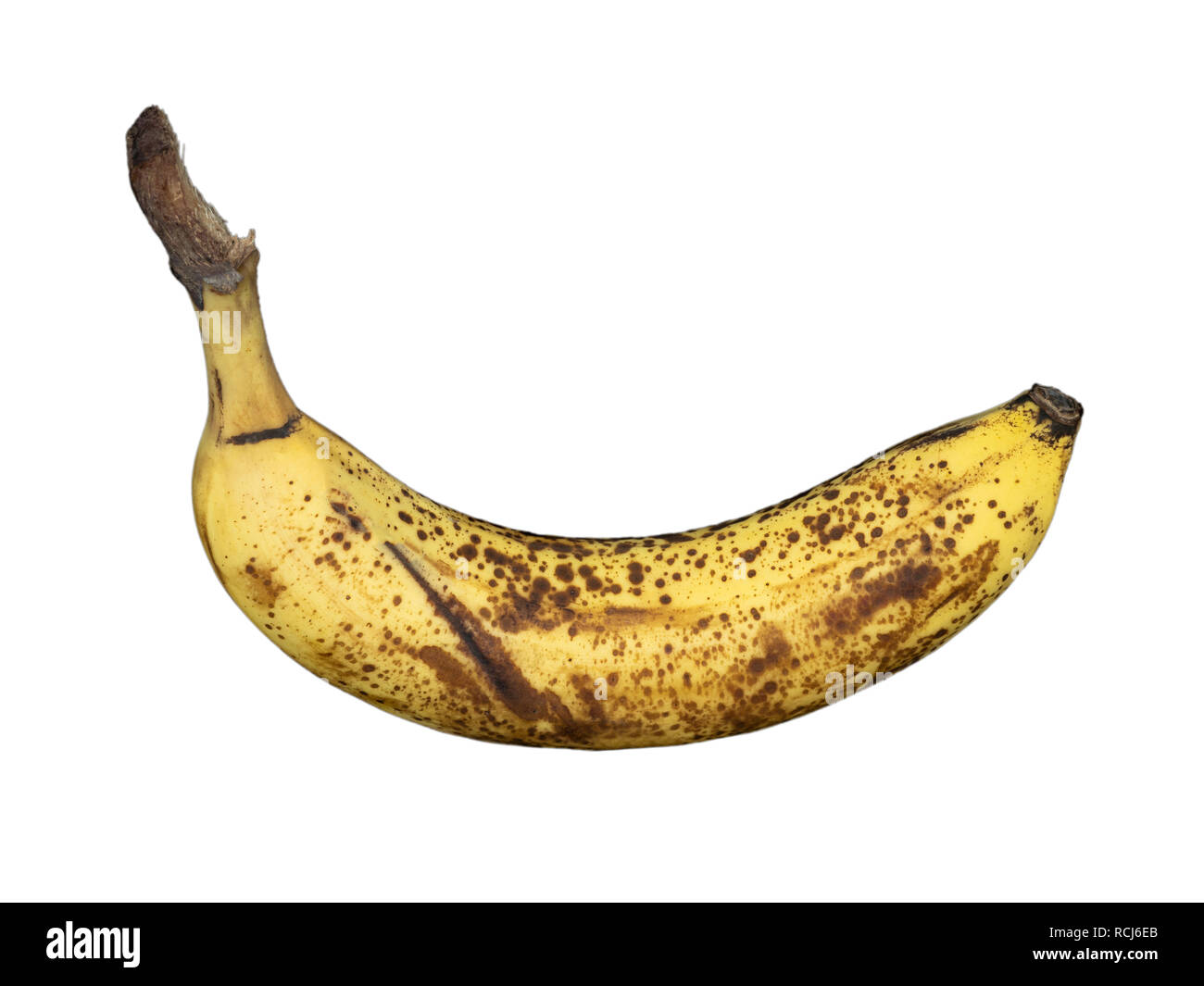 Banana fully ripe, overripe-white background-spots Stock Photo - Alamy