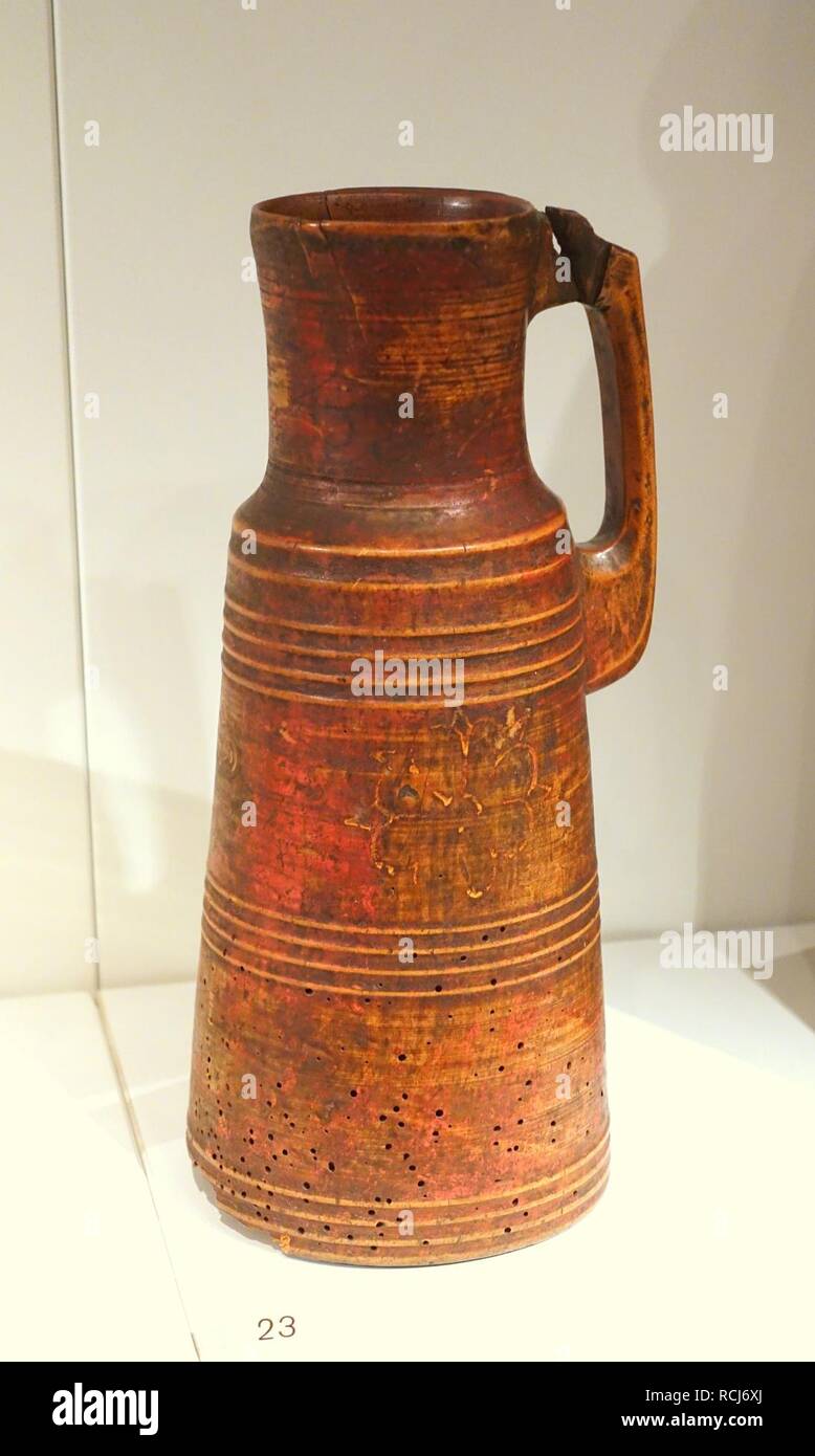 Ale flagon, 16th century, birch wood, originally painted red with ...