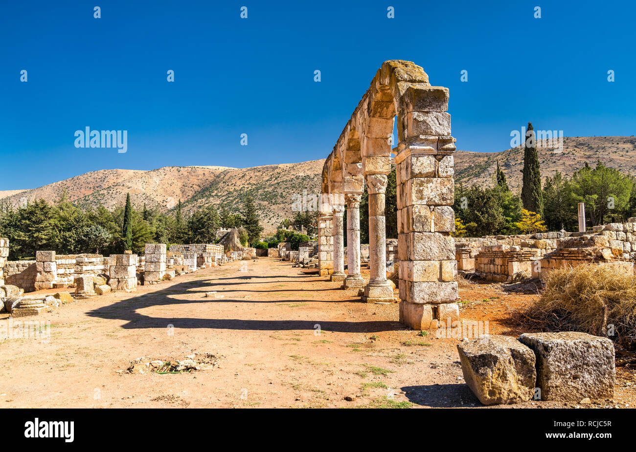 Ruins of the Umayyad citadel at Anjar. The Beqaa Valley, Lebanon Stock ...