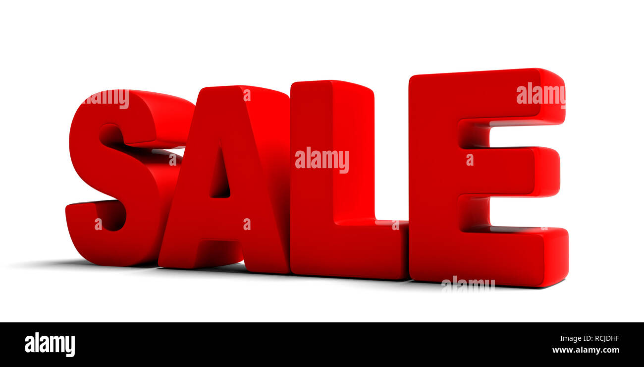Sale concept. Text sale, big red letters isolated on white background ...