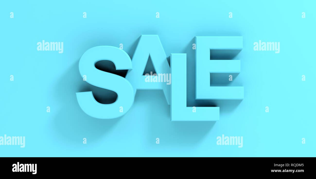Sale sign concept. Text sale, big letters in bright blue color and ...