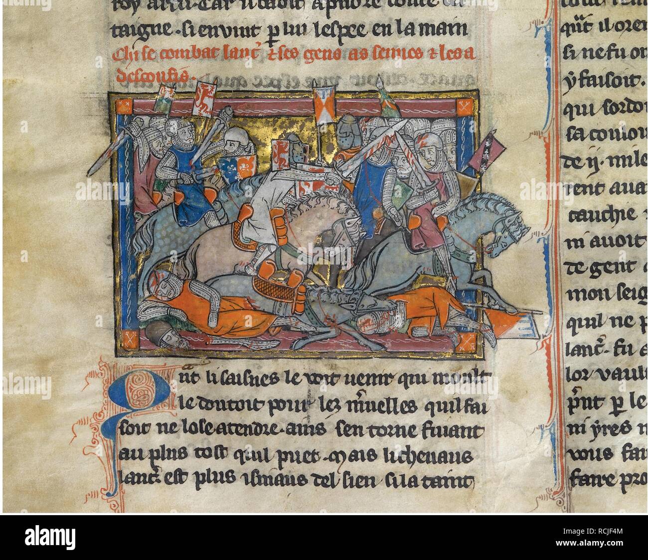 King Arthur fighting the Saxons (from the Rochefoucauld Grail). Museum ...