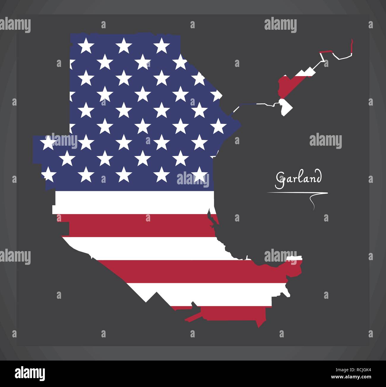 Garland Texas City map with American national flag illustration Stock ...