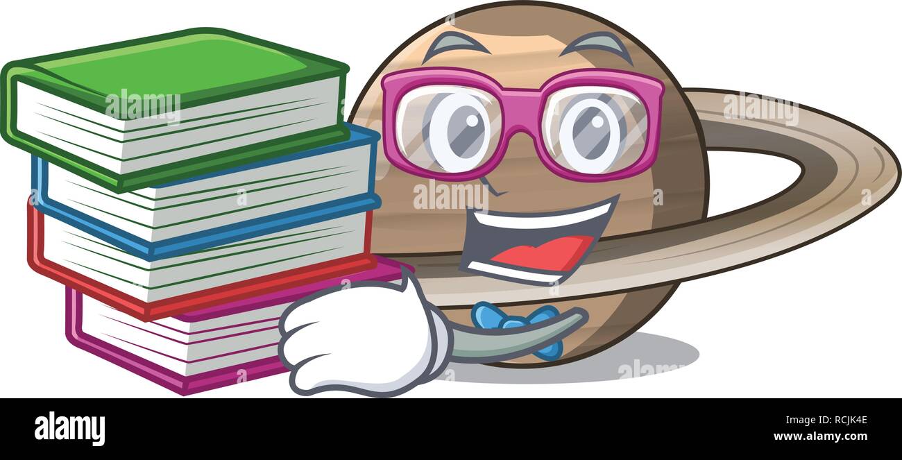 Student with book planet saturn above the sky cartoon Stock Vector ...