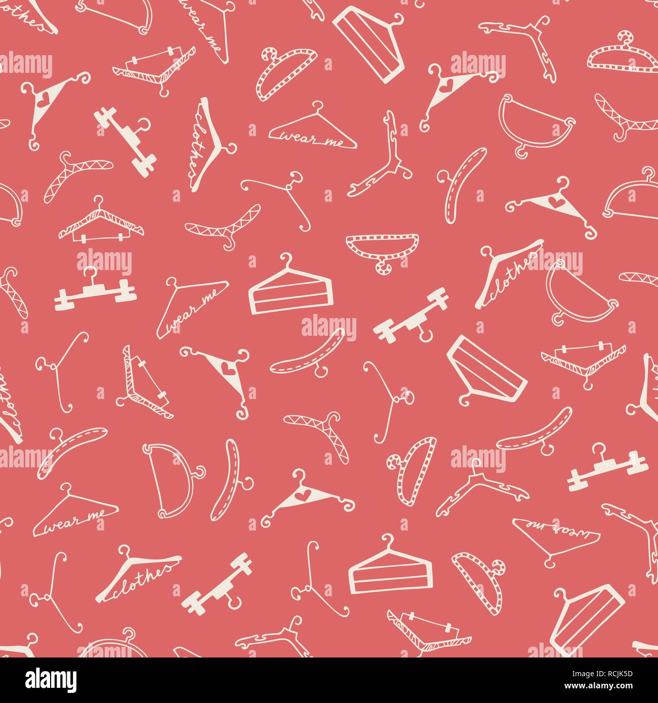 Doodle seamless clothes hangers pattern. Hand drawn cute sketchy style ...