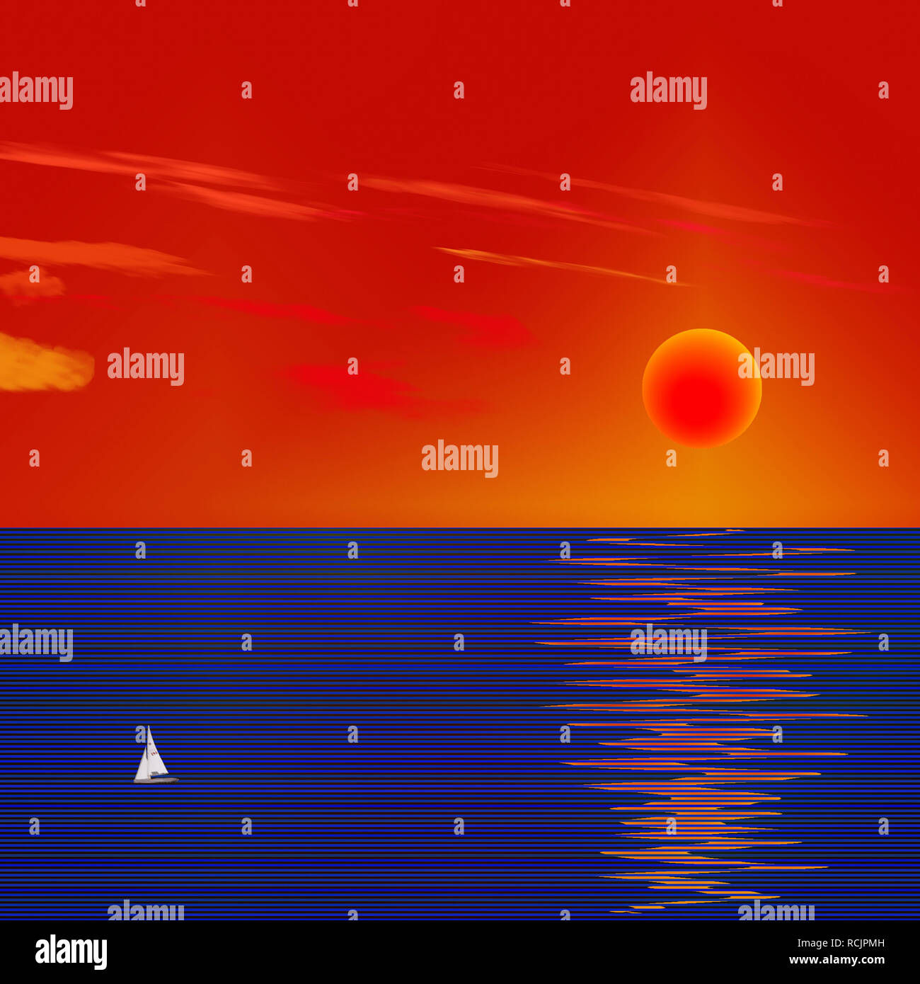 Sailboat sunset lake painting hi-res stock photography and images - Alamy