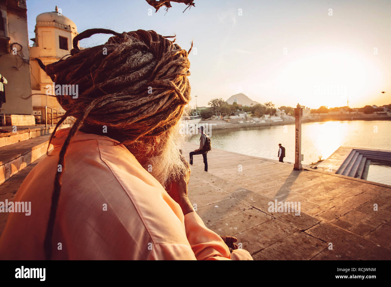 Pushkar city in Rajasthan, India, February 15, 2018: Holy Sadhu Baba ...