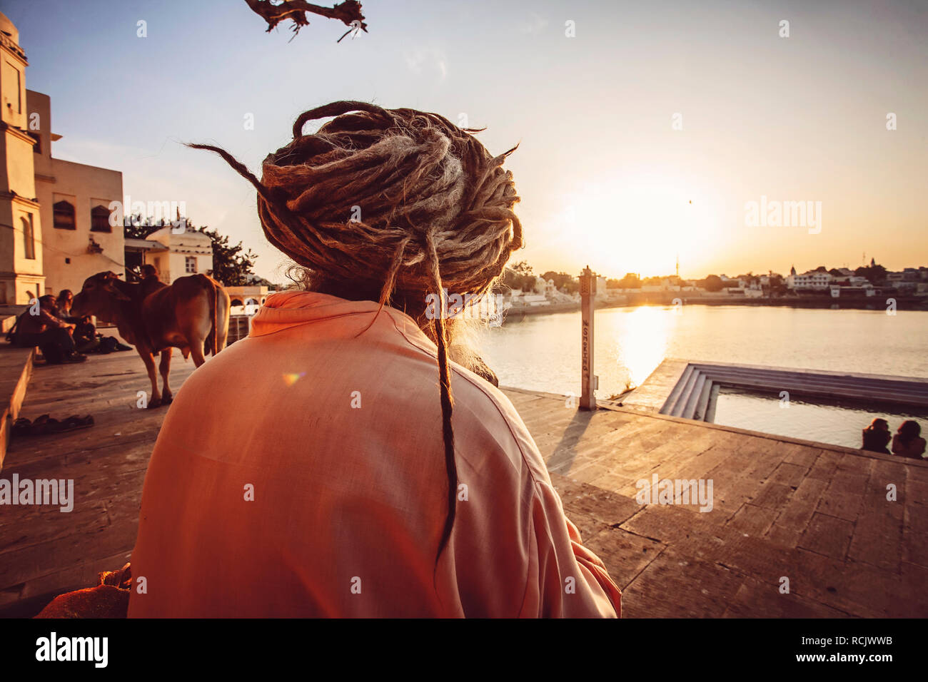 Pushkar city in Rajasthan, India, February 15, 2018: Holy Sadhu Baba ...