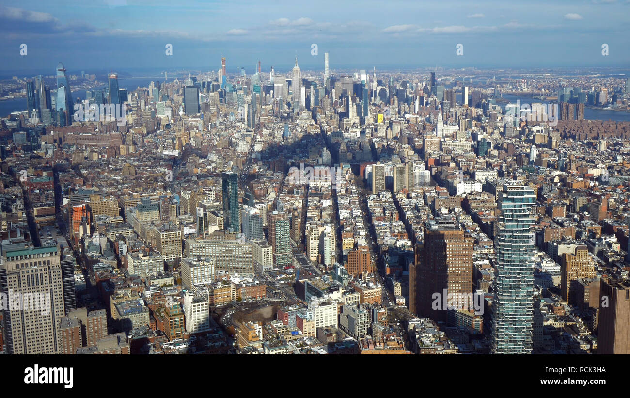 Wide angle aerial view over Manhattan New York Stock Photo - Alamy