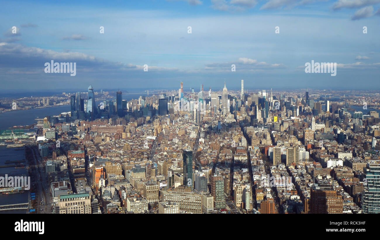 Wide angle aerial view over Manhattan New York Stock Photo - Alamy