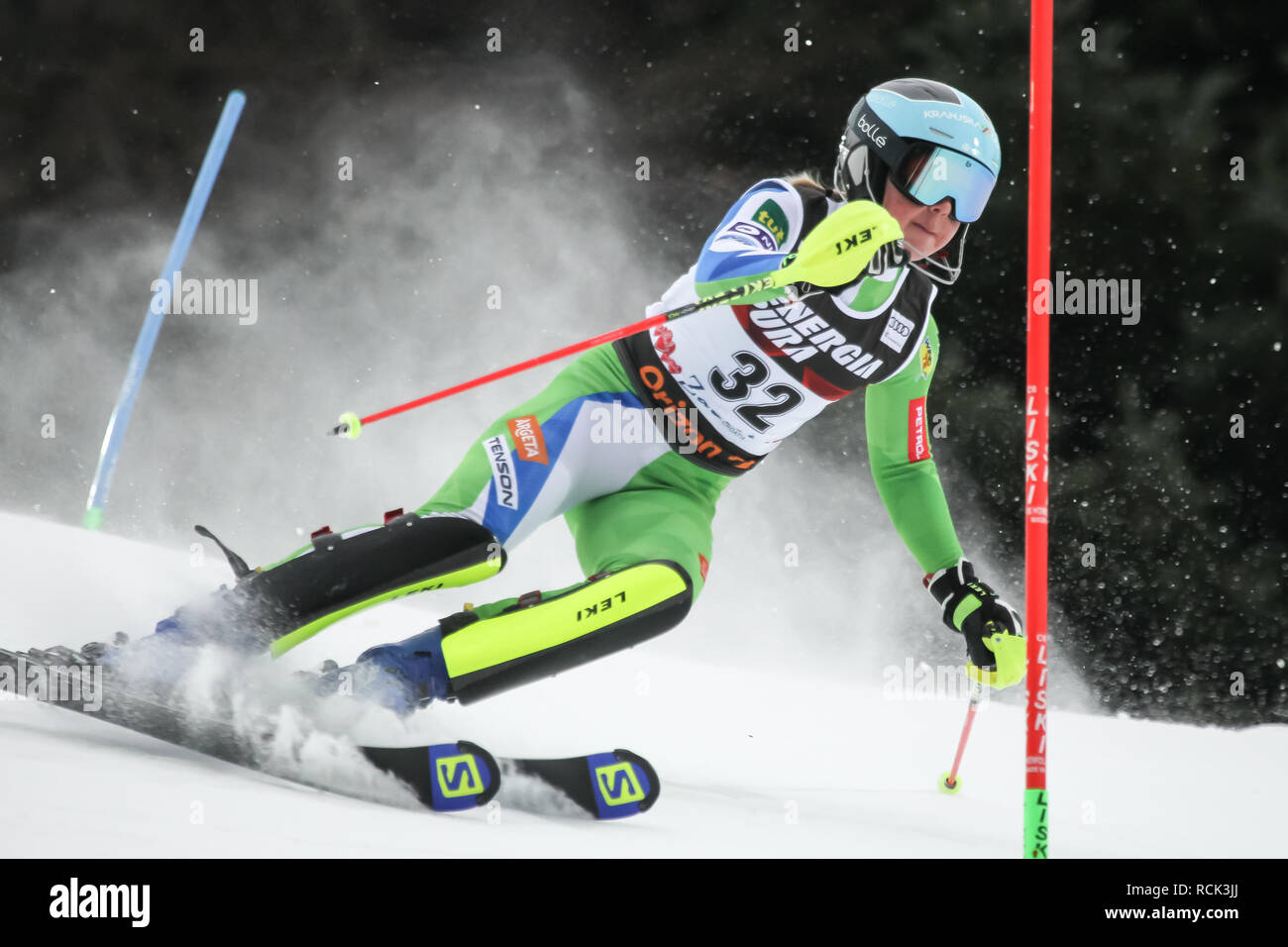 Zagreb, Croatia - January 5, 2019 : Meta Hrovat from Slovenia competes ...
