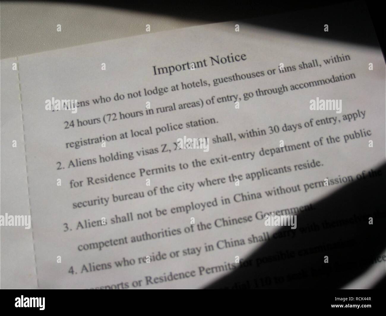 Alien Check in Notice (2859862826 Stock Photo - Alamy