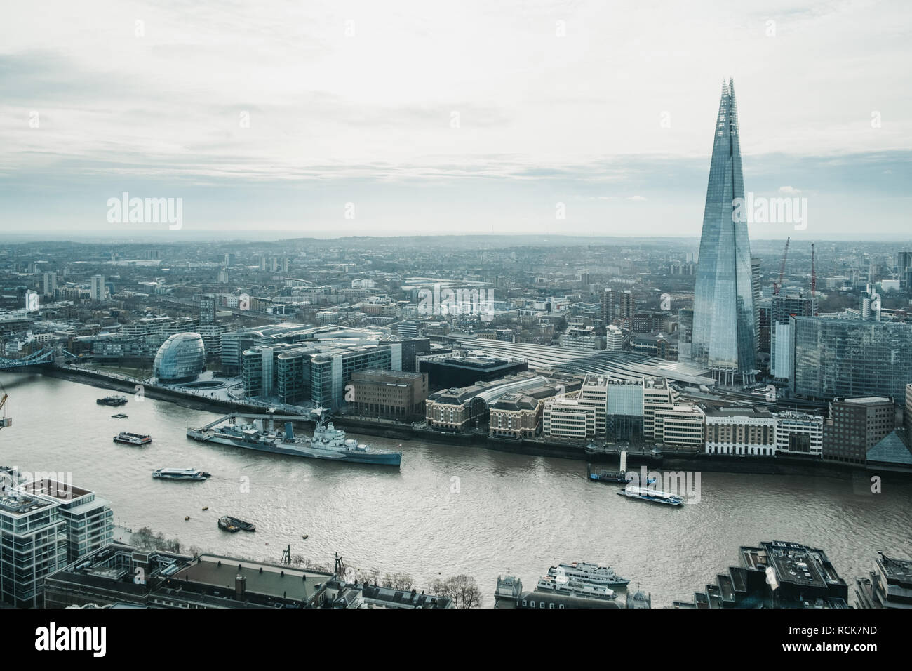 London, UK - January 13, 2019: Panoramic view of London and Shard, the ...