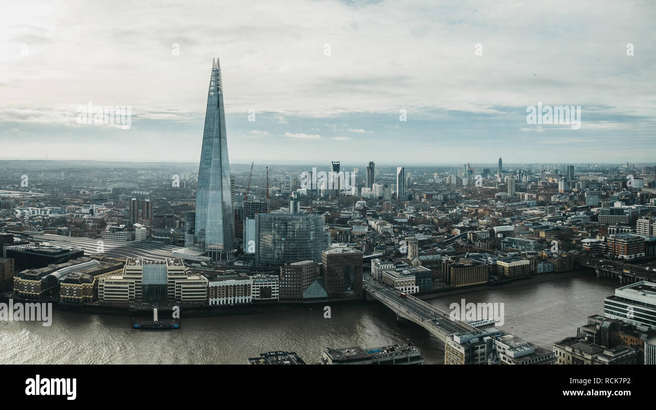 London, UK - January 13, 2019: Panoramic view of London and Shard, the ...